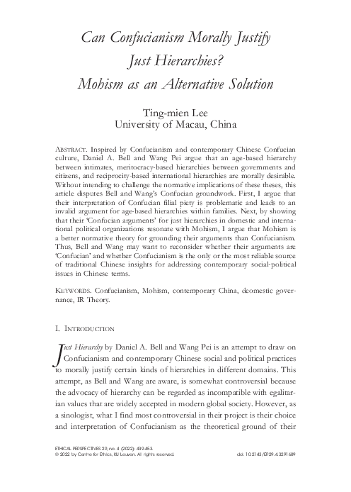 (PDF) Can Confucianism Morally Justify Just Hierarchies? Mohism as an ...