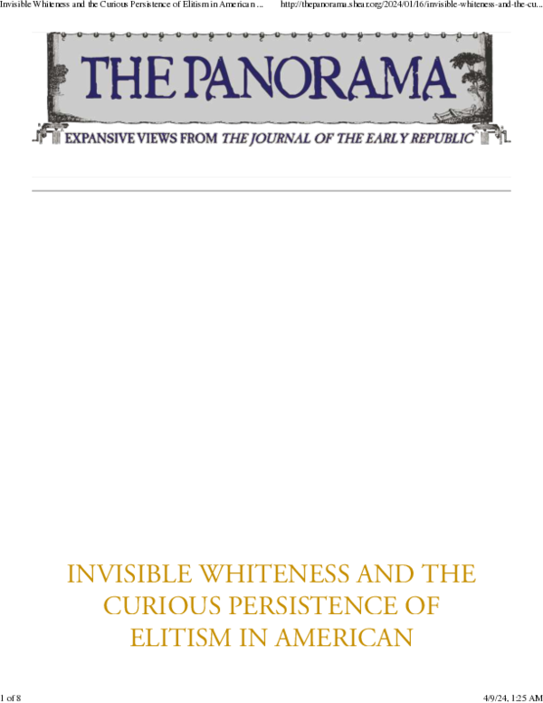 (PDF) INVISIBLE WHITENESS AND THE CURIOUS PERSISTENCE OF ELITISM IN ...