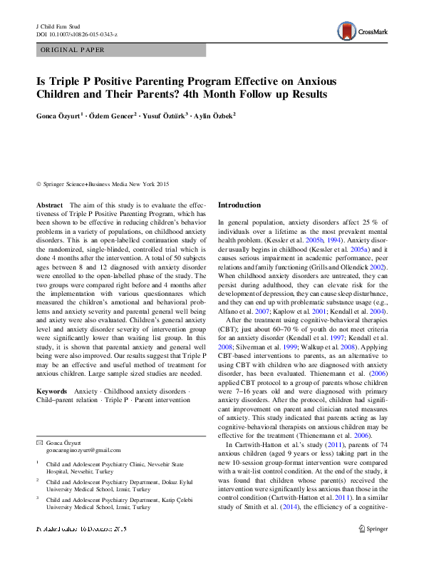 (PDF) Is Triple P Positive Parenting Program Effective on Anxious ...
