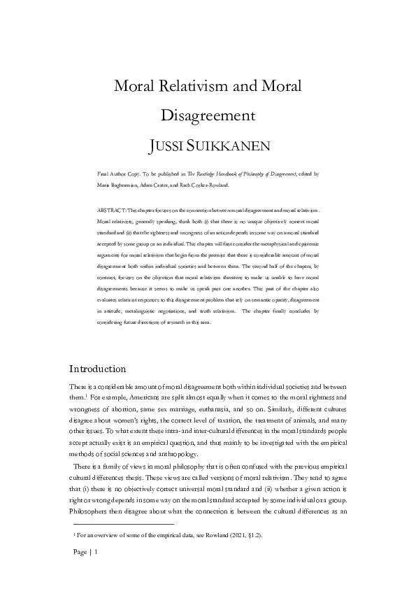 (PDF) Moral Relativism and Moral Disagreement