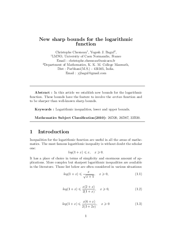 (PDF) New sharp bounds for the logarithmic function