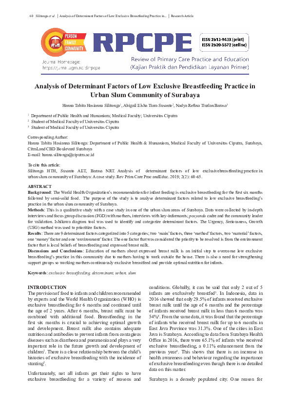 (PDF) Analysis of Determinant Factors of Low Exclusive Breastfeeding ...