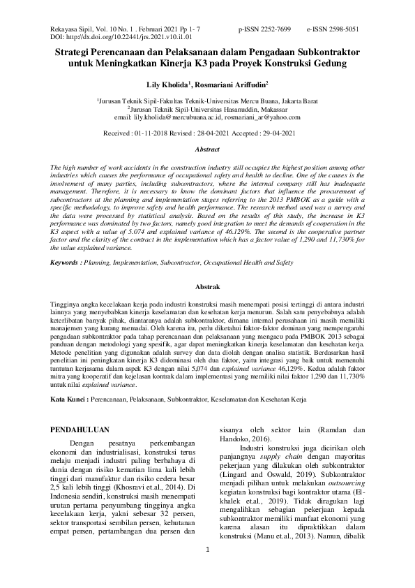 (PDF) Strategi Perencanaan dan Pelaksanaan dalam Pengadaan Subkontraktor untuk Meningkatkan ...