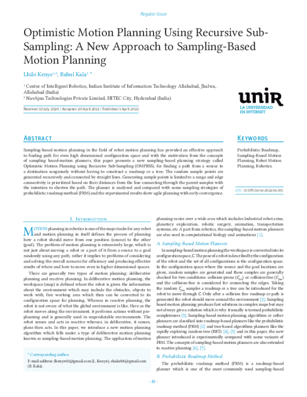 Pdf Optimistic Motion Planning Using Recursive Sub Sampling A New Approach To Sampling Based