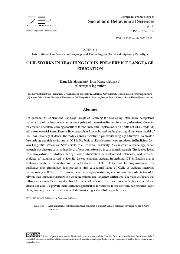 (PDF) CLIL Works In Teaching ICT In Pre-Service Language Education