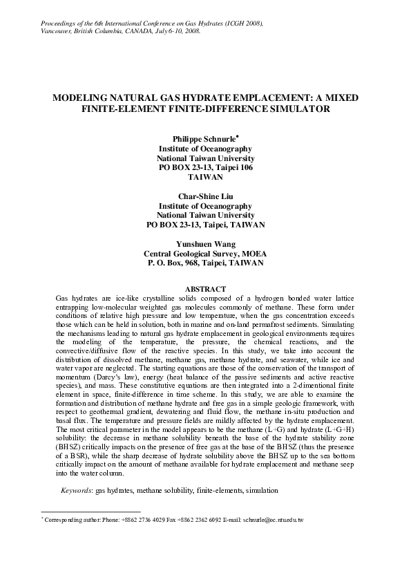 Pdf Modeling Natural Gas Hydrate Emplacement A Mixed Finite Element Finite Difference Simulator