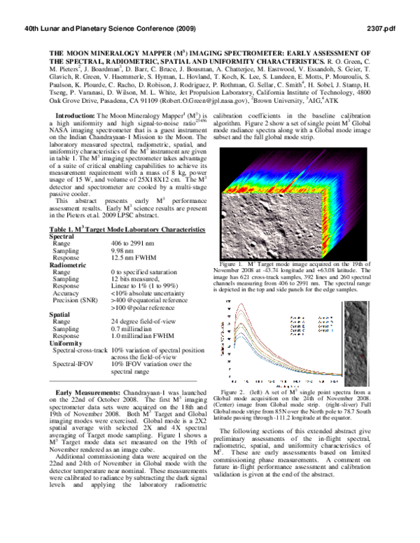 (PDF) The Moon Mineralogy Mapper (M3) Imaging Spectrometer: Early ...
