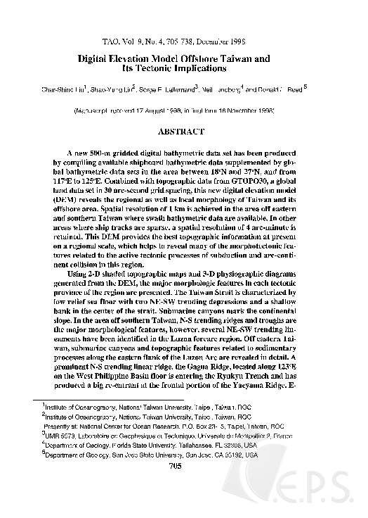 (PDF) Digital Elevation Model Offshore Taiwan and Its Tectonic Implications