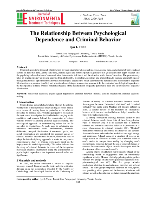 (PDF) The Relationship Between Psychological Dependence and Criminal ...