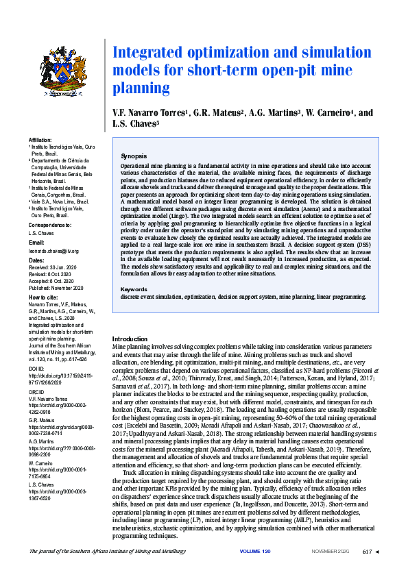 (PDF) Integrated optimization and simulation models for short-term open-pit mine planning