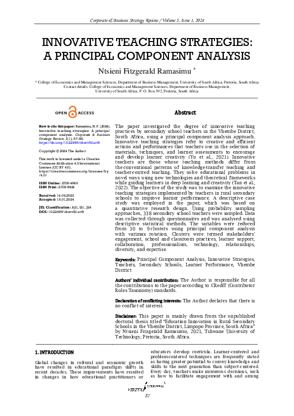 (PDF) Innovative teaching strategies A principal component analysis