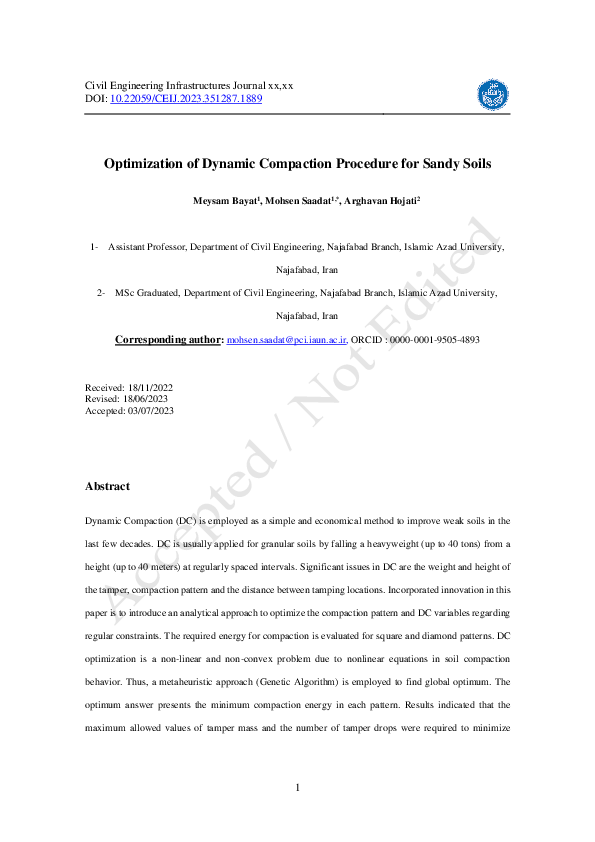(PDF) Optimization of Dynamic Compaction Procedure for Sandy Soils