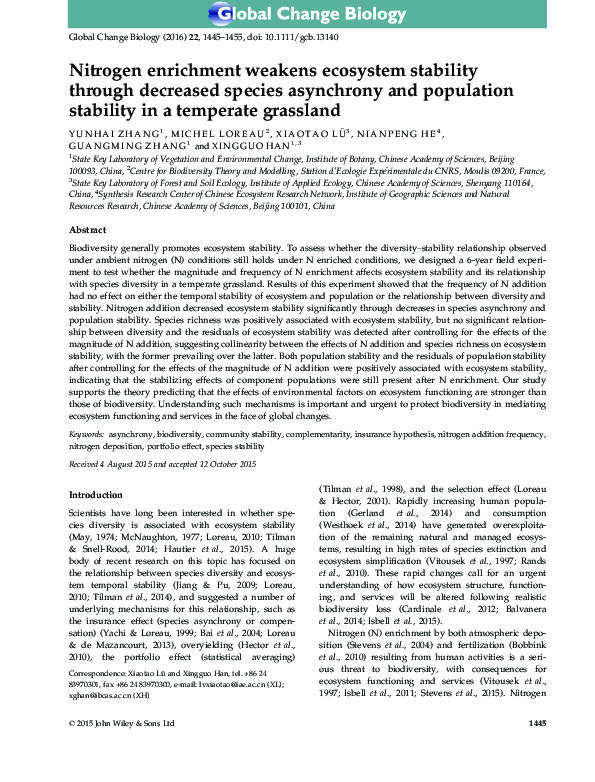 (PDF) Nitrogen enrichment weakens ecosystem stability through decreased ...