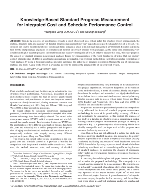 (PDF) Knowledge-based standard progress measurement for integrated cost ...