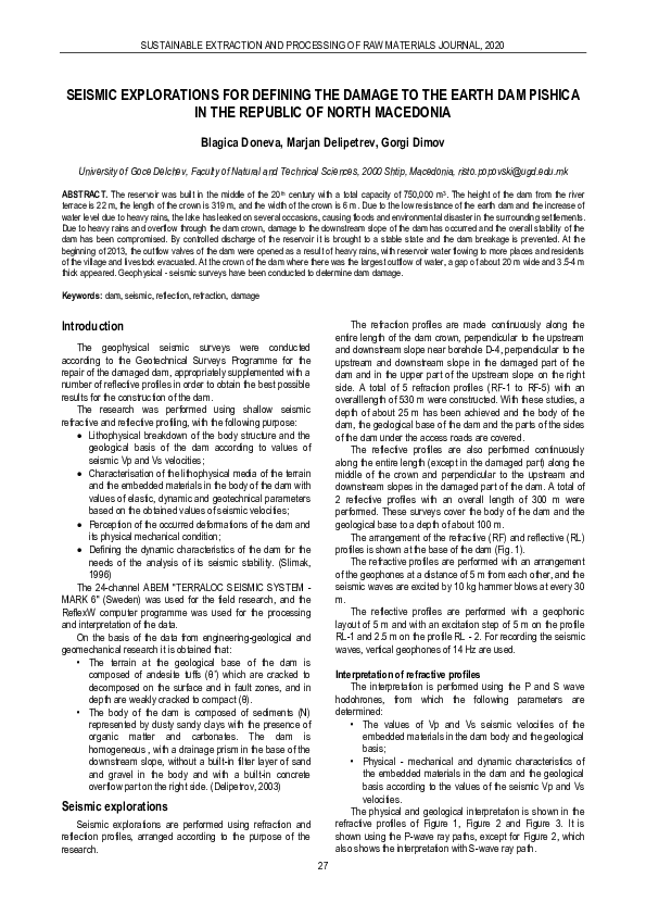 (PDF) Seismic Explorations for Defining the Damage to the Earth Dam Pishica in the Republic of ...