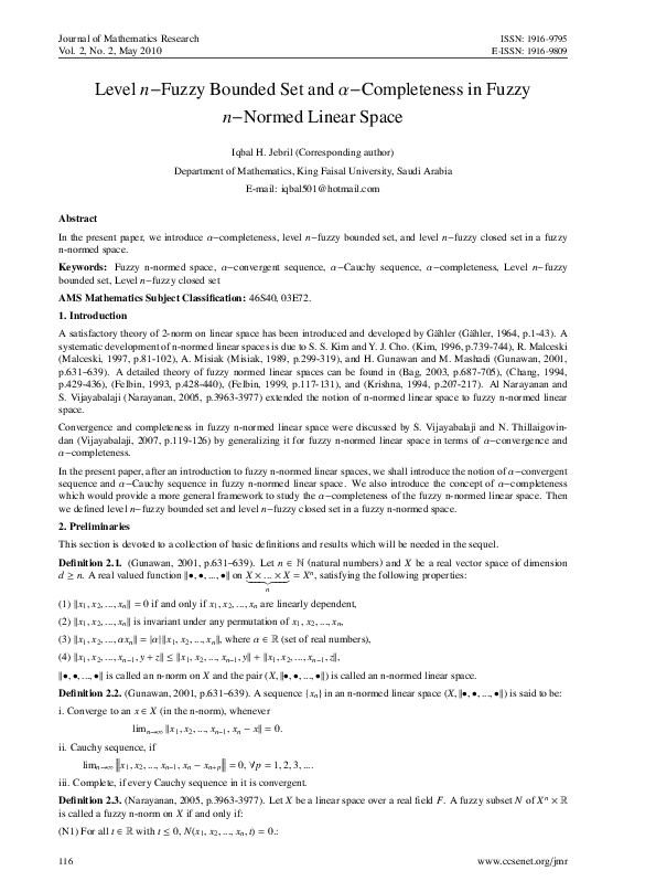 (PDF) Level $n-$Fuzzy Bounded Set and $\alpha -$Completeness in Fuzzy ... (PDF) Level $n-$Fuzzy Bounded Set and $\alpha -$Completeness in Fuzzy ...