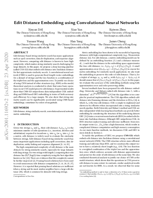 (PDF) Convolutional Embedding for Edit Distance