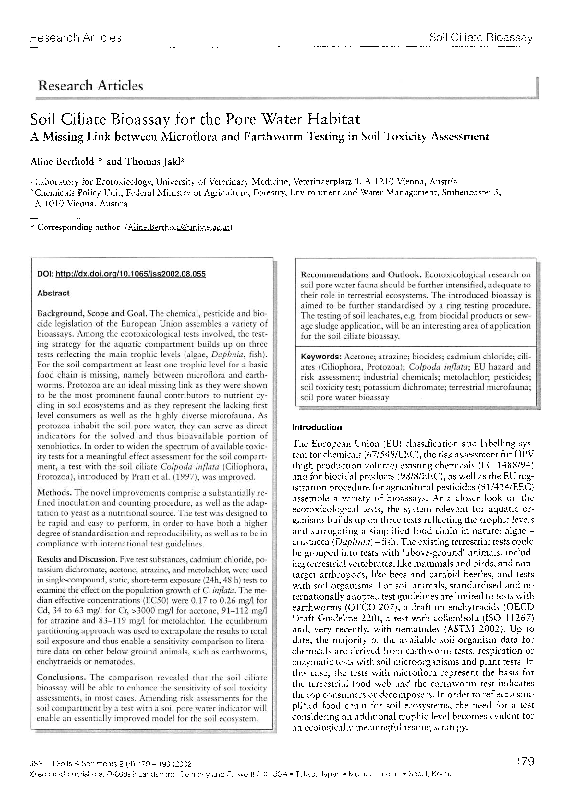 (PDF) Soil ciliate bioassay for the pore water habitat a missing link ...