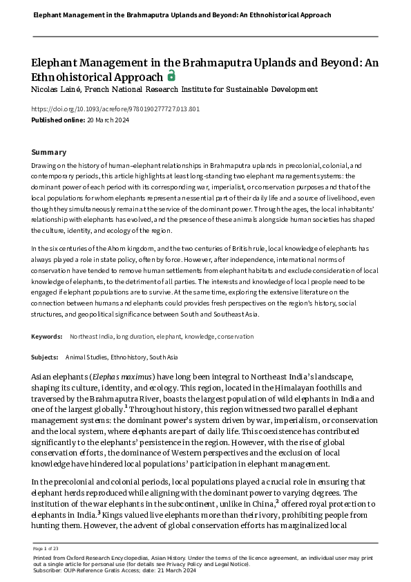 (PDF) Elephant Management in the Brahmaputra Uplands and Beyond: An ...