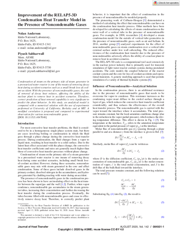 (PDF) Improvement of the RELAP5-3D Condensation Heat Transfer Model in ...