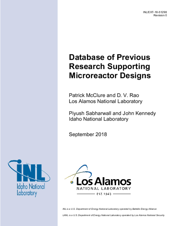 (PDF) Database of Previous Research Supporting Microreactor Designs