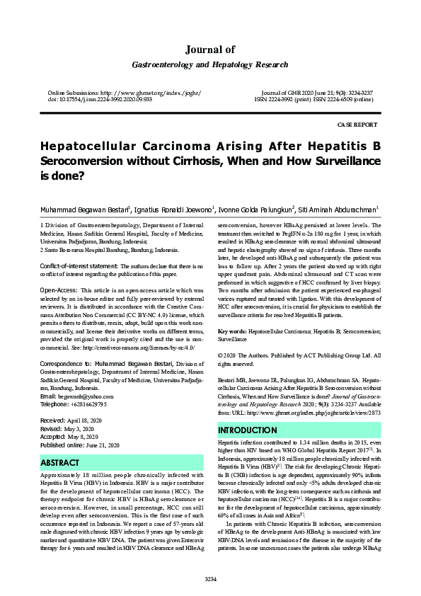 (PDF) Hepatocellular Carcinoma Arising After Hepatitis B Seroconversion ...