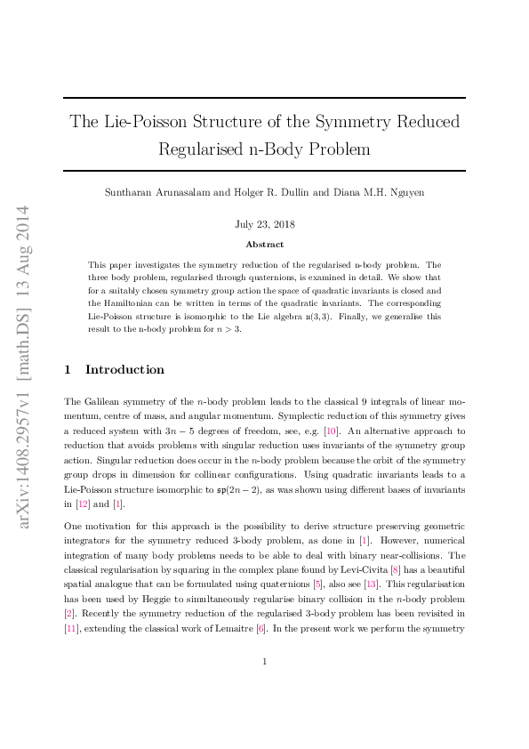 (PDF) The Lie–Poisson structure of the reduced n -body problem