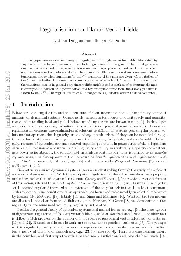 (PDF) Regularisation for Planar vector fields