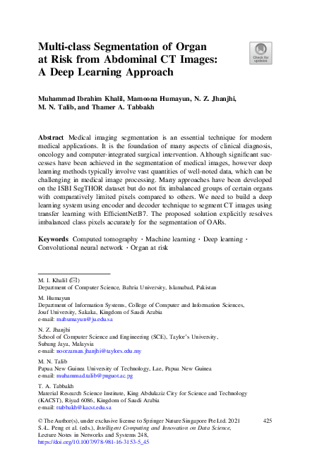 (PDF) Multi-class Segmentation of Organ at Risk from Abdominal CT Images: A Deep Learning Approach