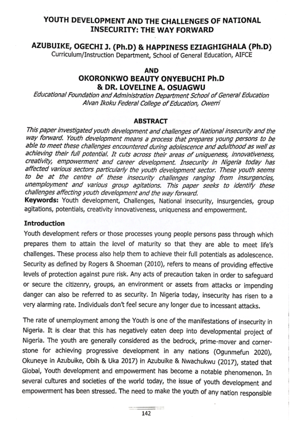 (PDF) YOUTH DEVELOPMENT AND THE CHALLENGES OF NATIONAL INSECURITY: THE ...