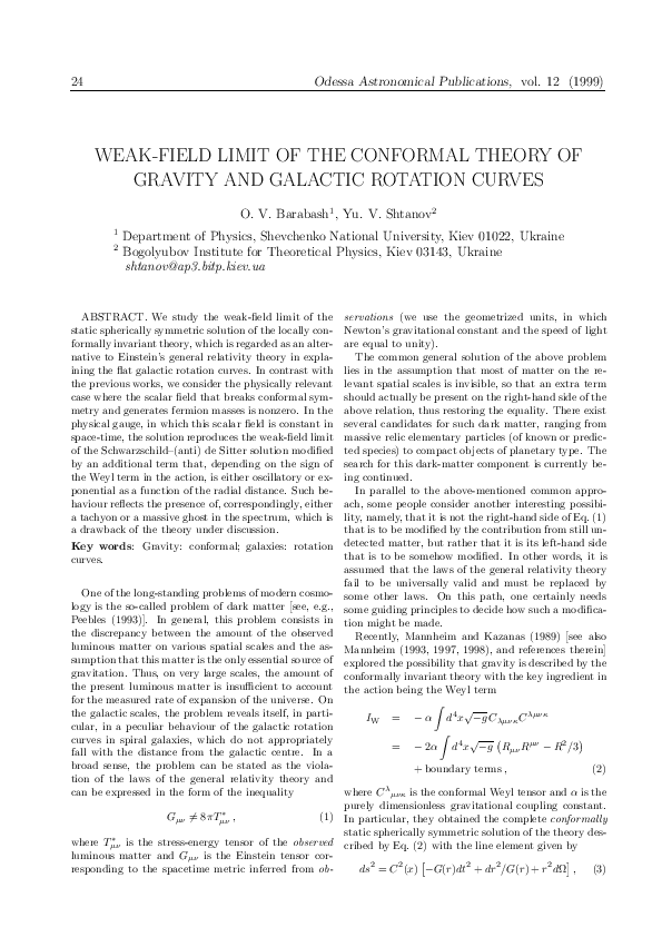 (PDF) Weak-Field Limit of the Conformal Theory of Gravity and Galactic ...