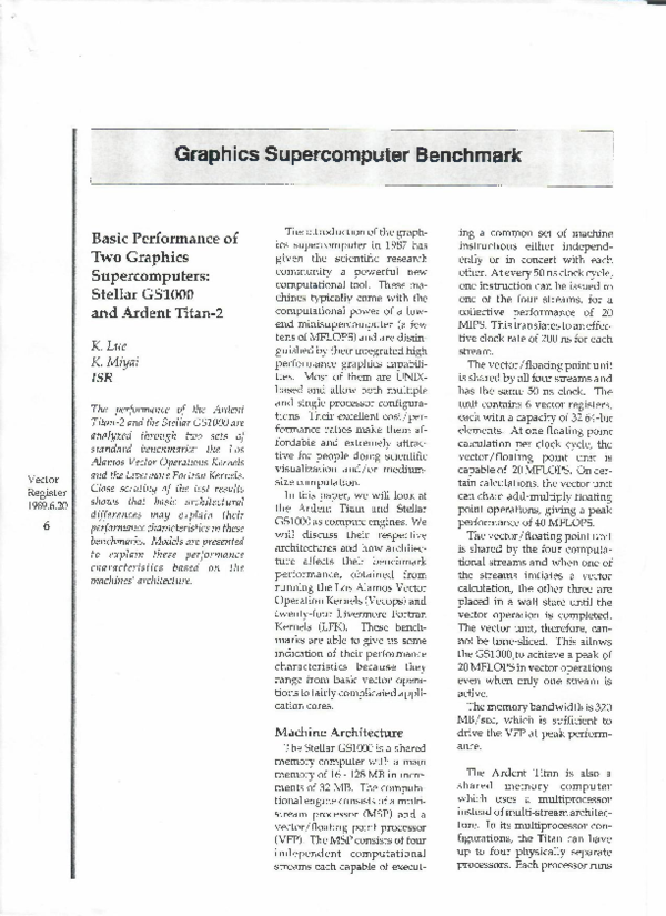 (PDF) Basic Performance of Two Graphics Supercomputers: Stellar GS1000 and Ardent Titan-2