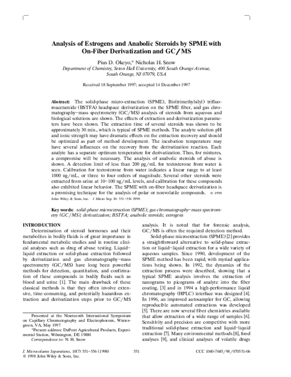 (PDF) Analysis of estrogens and anabolic steroids by SPME with on‐fiber derivatization and GC/MS