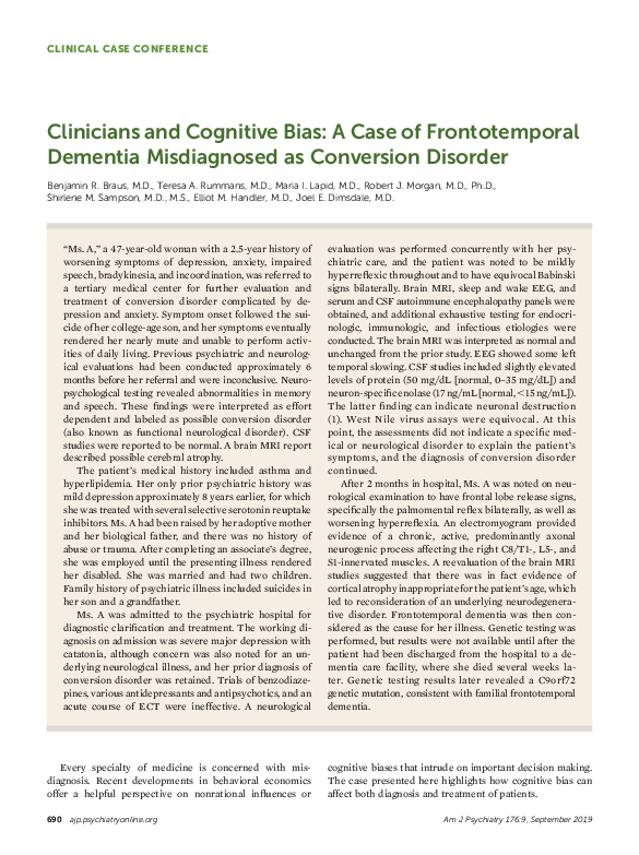 (PDF) Clinicians and Cognitive Bias: A Case of Frontotemporal Dementia ...
