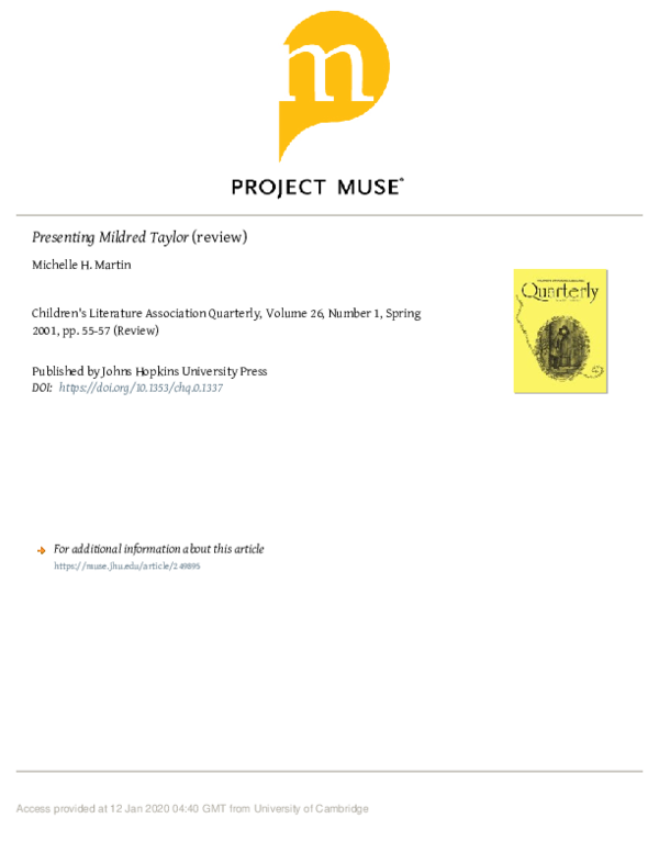 (PDF) Presenting Mildred Taylor (review)