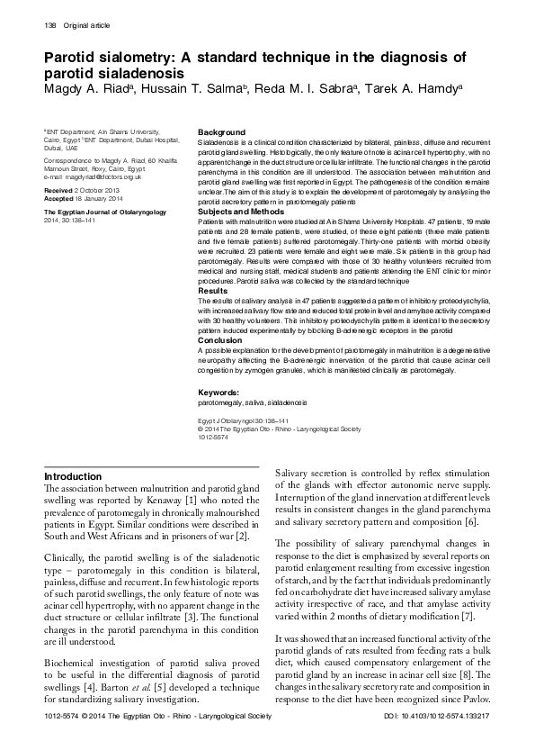 (PDF) Parotid sialometry: A standard technique in the diagnosis of ...