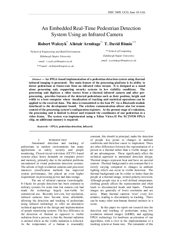 (PDF) An embedded real-time pedestrian detection system using an infrared camera