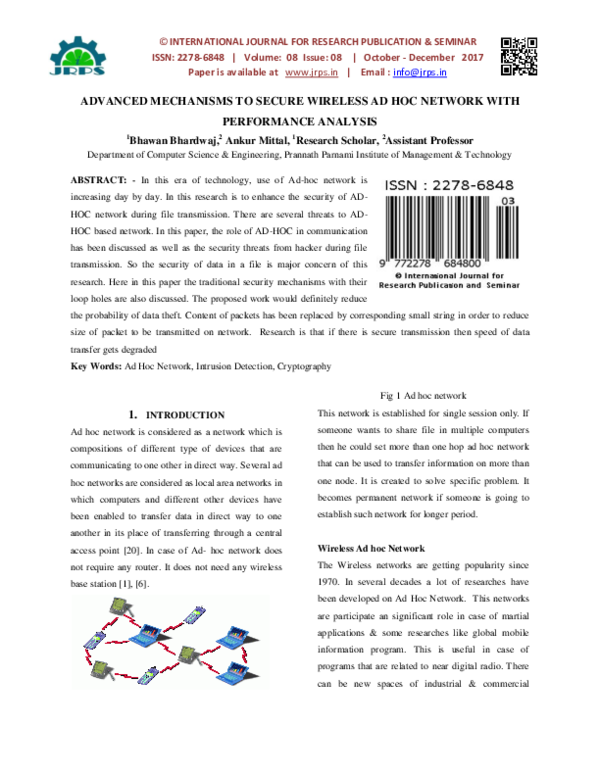 (PDF) ADVANCED MECHANISMS TO SECURE WIRELESS AD HOC NETWORK WITH PERFORMANCE ANALYSIS | Ankur ...