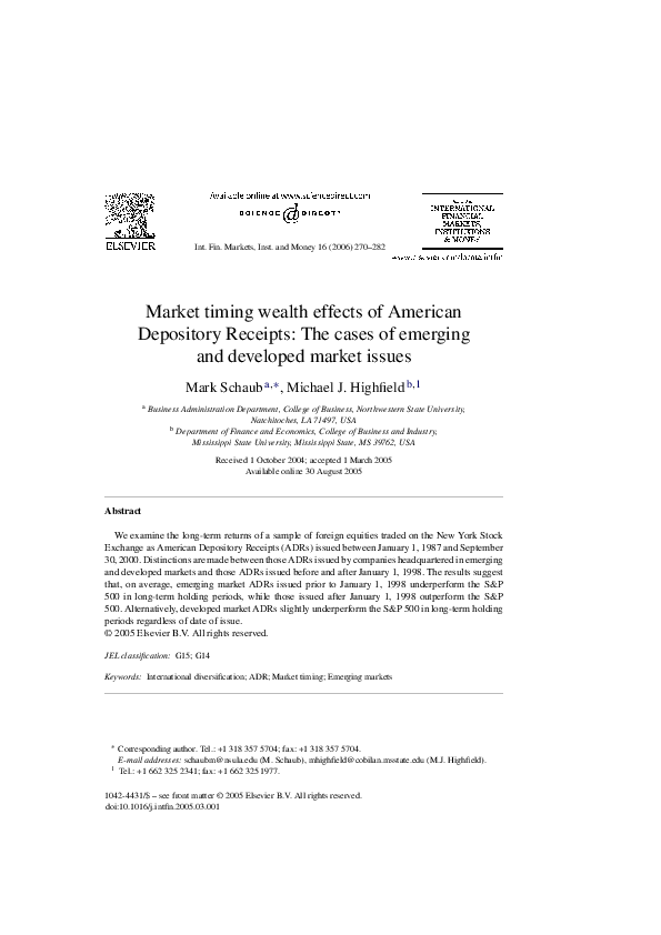(PDF) Market timing wealth effects of American Depository Receipts: The ...