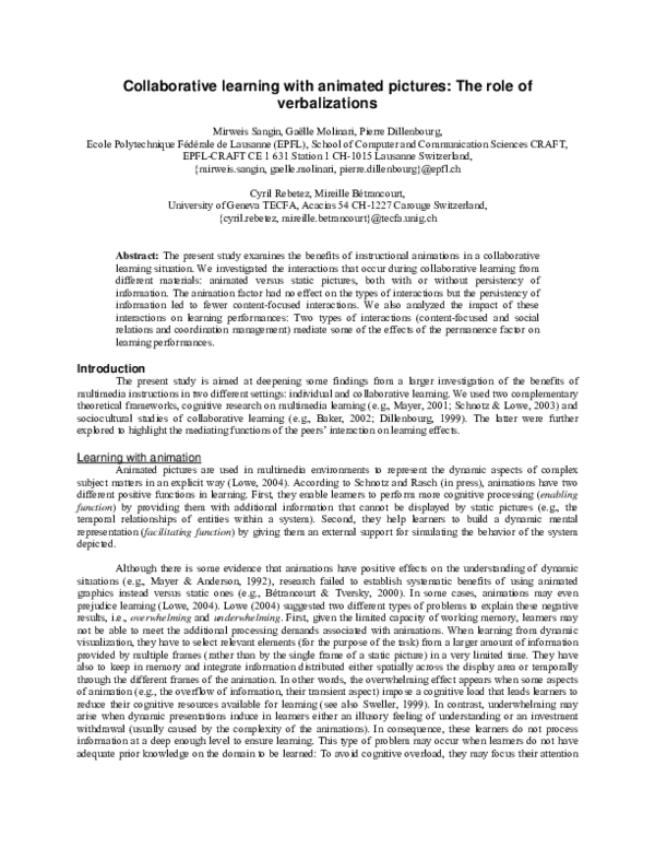 (PDF) Collaborative learning with animated pictures: the role of ...