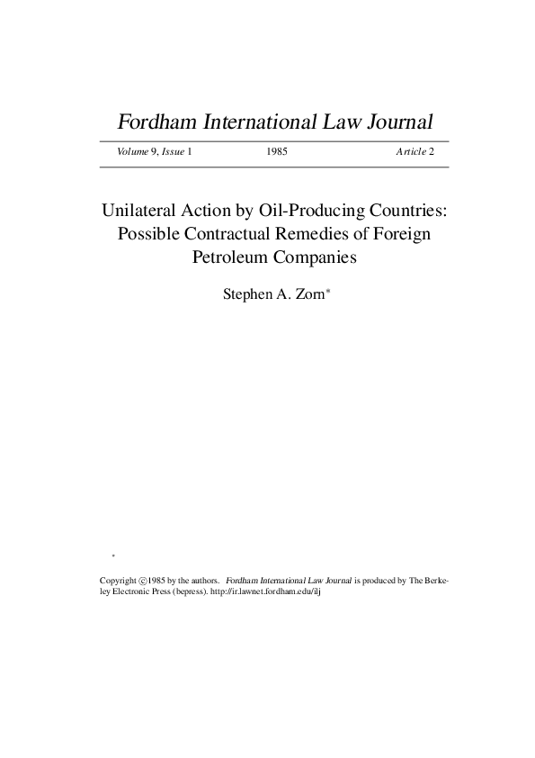 (PDF) Unilateral Action by Oil-Producing Countries: Possible ...