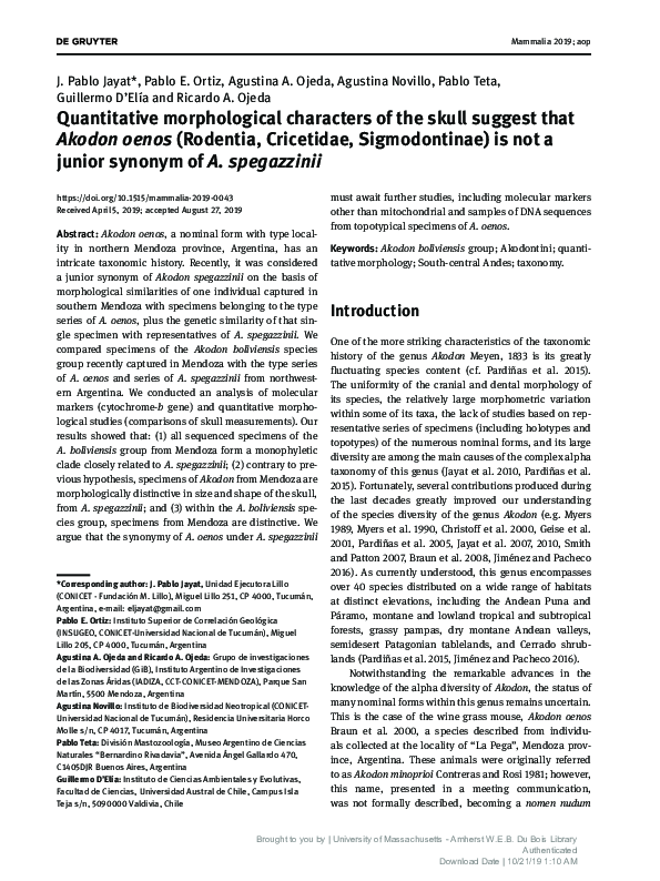 (PDF) Quantitative morphological characters of the skull suggest that ...