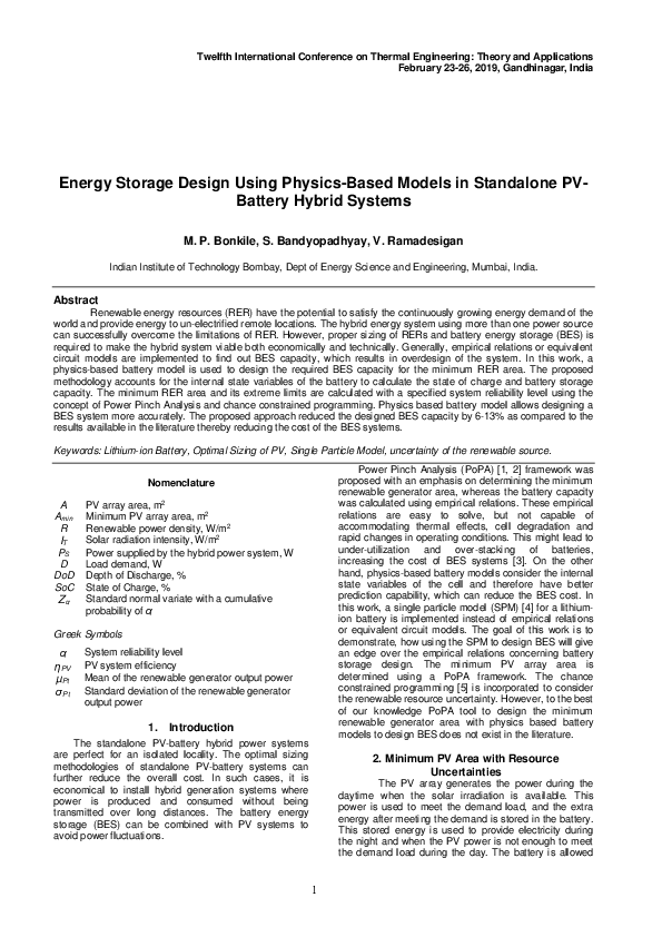(PDF) Energy Storage Design Using Physics-Based Models In Standalone PV ...