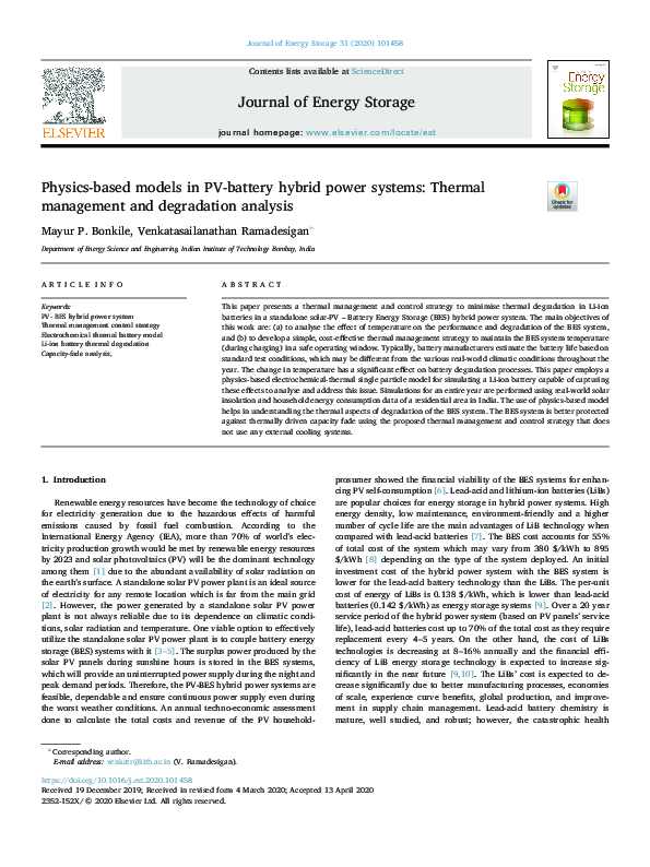 (PDF) Physics-based models in PV-battery hybrid power systems: Thermal ...