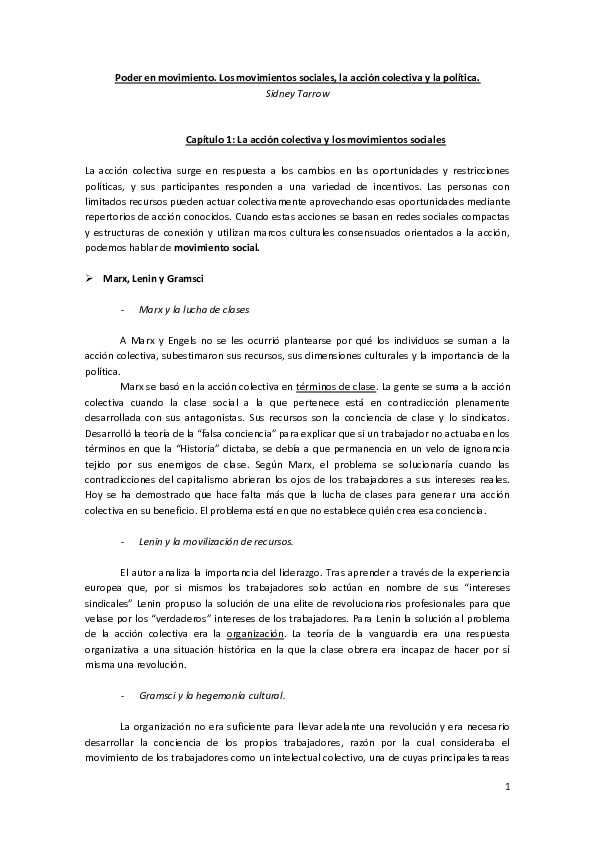 (PDF) Apuntes Sidney Tarrow El poder en movimiento