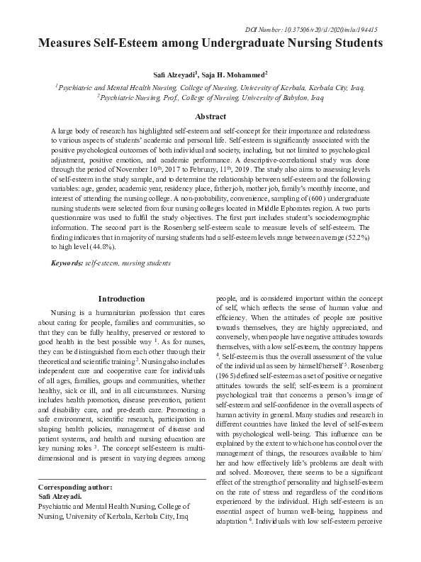(PDF) Measures Self-Esteem among Undergraduate Nursing Students