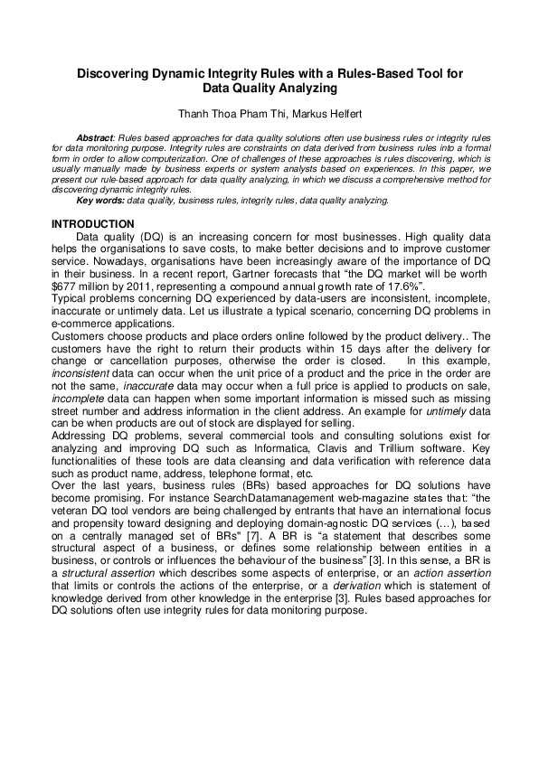(PDF) Discovering dynamic integrity rules with a rules-based tool for data quality analyzing ...