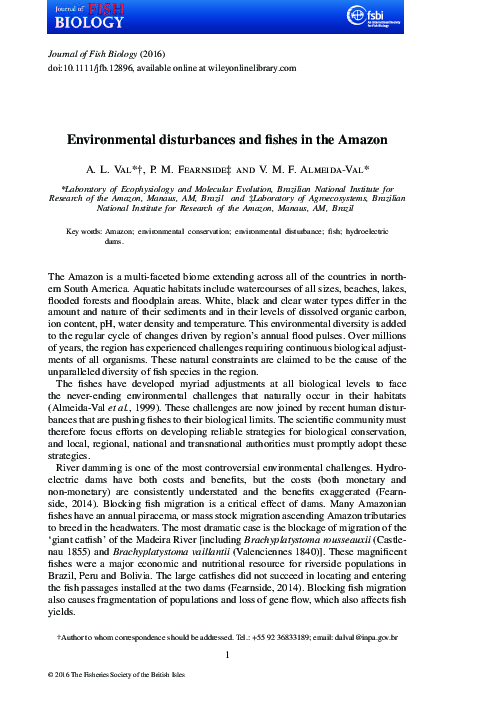 (PDF) Environmental disturbances and fishes in the Amazon