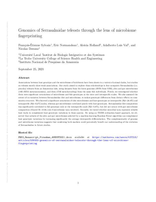 (PDF) Genomics of Serrasalmidae teleosts through the lens of microbiome ...