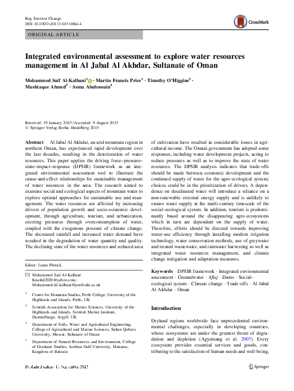 (PDF) Integrated environmental assessment to explore water resources management in Al Jabal Al ...